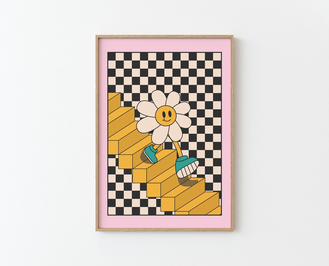 Pink Checkered Illustrative Poster Print Cool Wall Art - Etsy