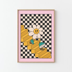 Pink Checkered Illustrative Poster Print Cool Wall Art - Etsy
