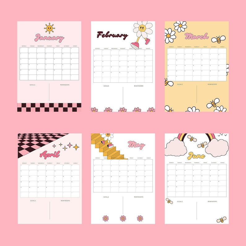 2026 Pink Daisy Graphic Calendar, Wall 12 Month Hanging Planner, 2026 ...