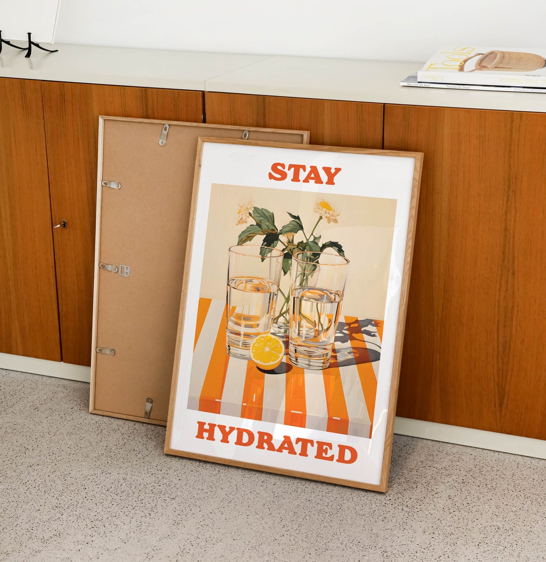Stay Hydrated Vintage Print, Lemon Poster, Food & Drink Print, Striped ...