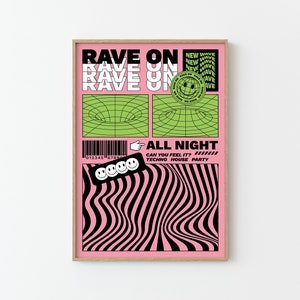 Pink Rave, Techno Dance Poster, Wall Art, Trendy Posters, Large Wall ...