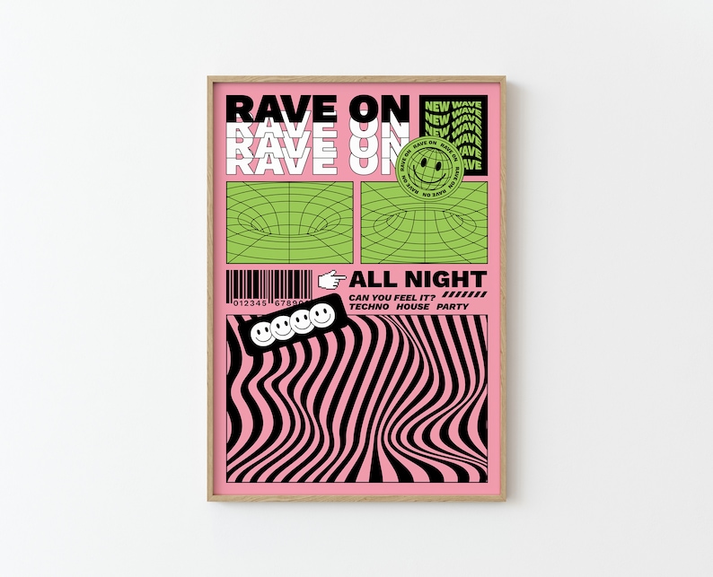 Pink Rave Techno Dance Poster Wall Art Trendy Posters - Etsy