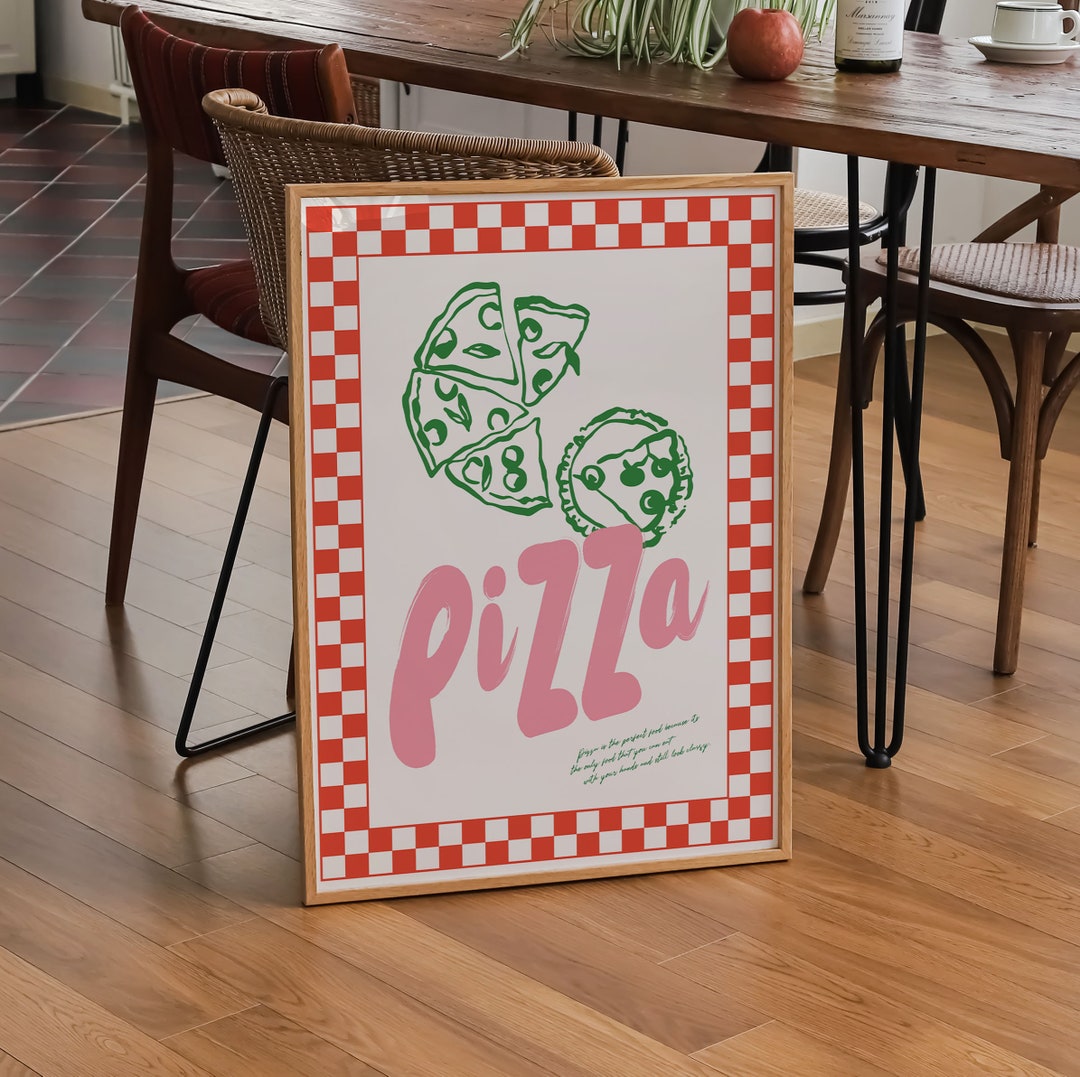 Checkerboard Pizza Print, Wall Art, A3, A4, Colourful Art, Retro Prints ...