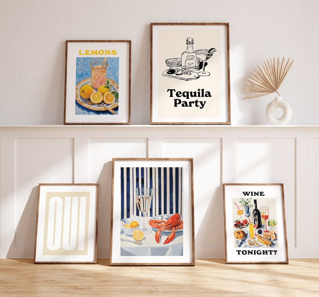 Food & Drink Gallery Wall Set of 5, Neutral Art, Trendy Prints, Wine ...
