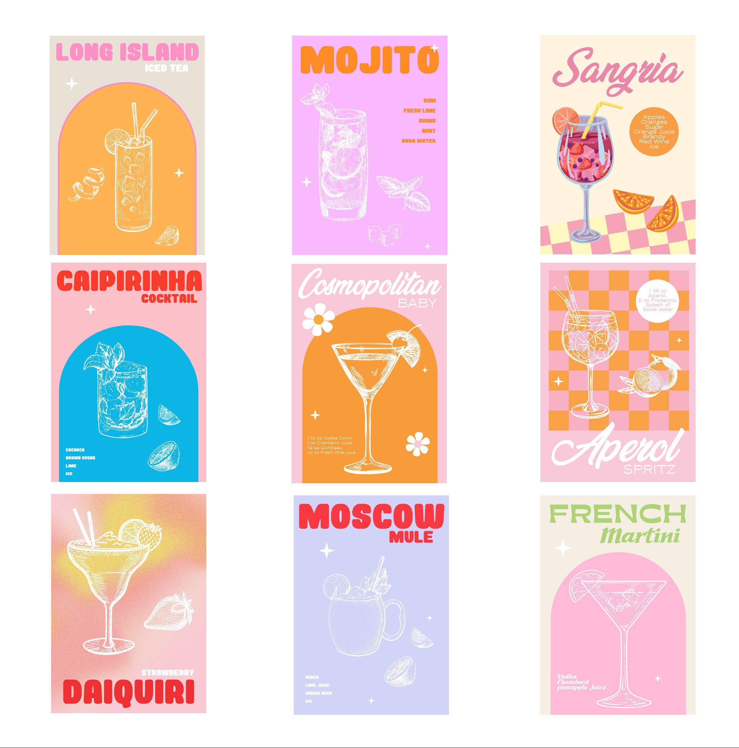 SET OF 3 Custom Cocktail Drink Print Set Wall Decor Home | Etsy