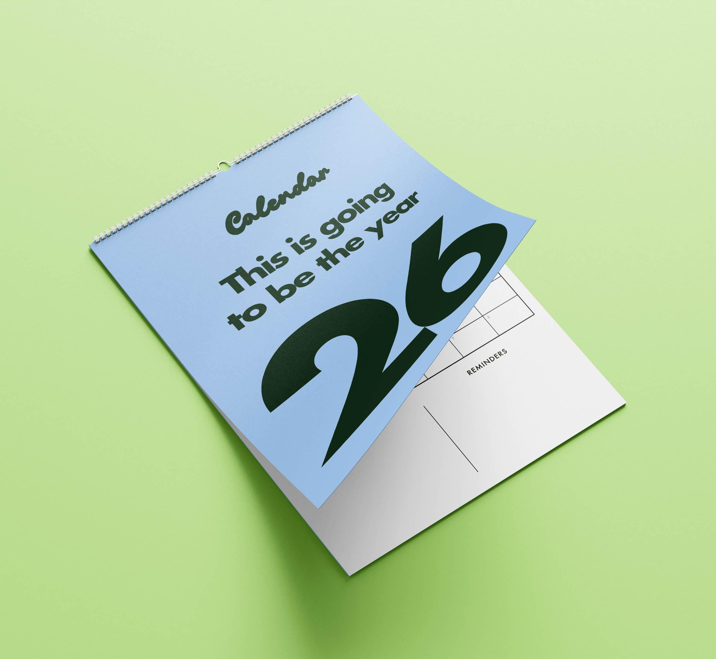 2026 Blue Minimal Graphic Calendar, Wall Planner, 12 Month Hanging ...