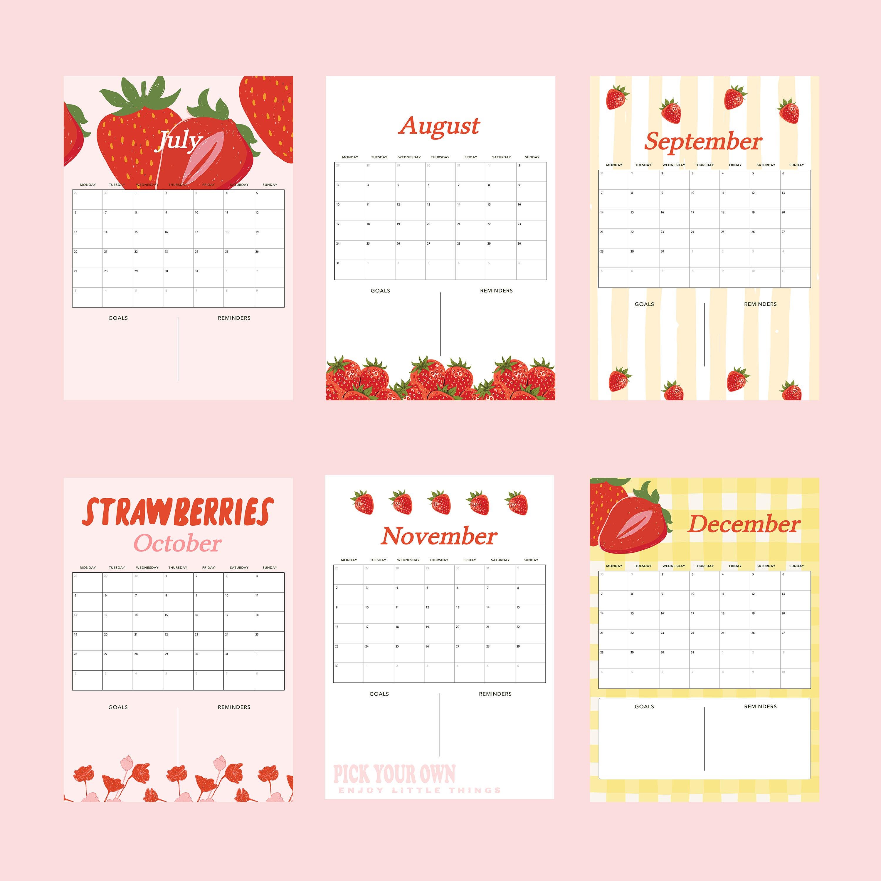 2026 Pink Strawberry Calendar, Wall 12 Month Hanging Planner, 2026 ...