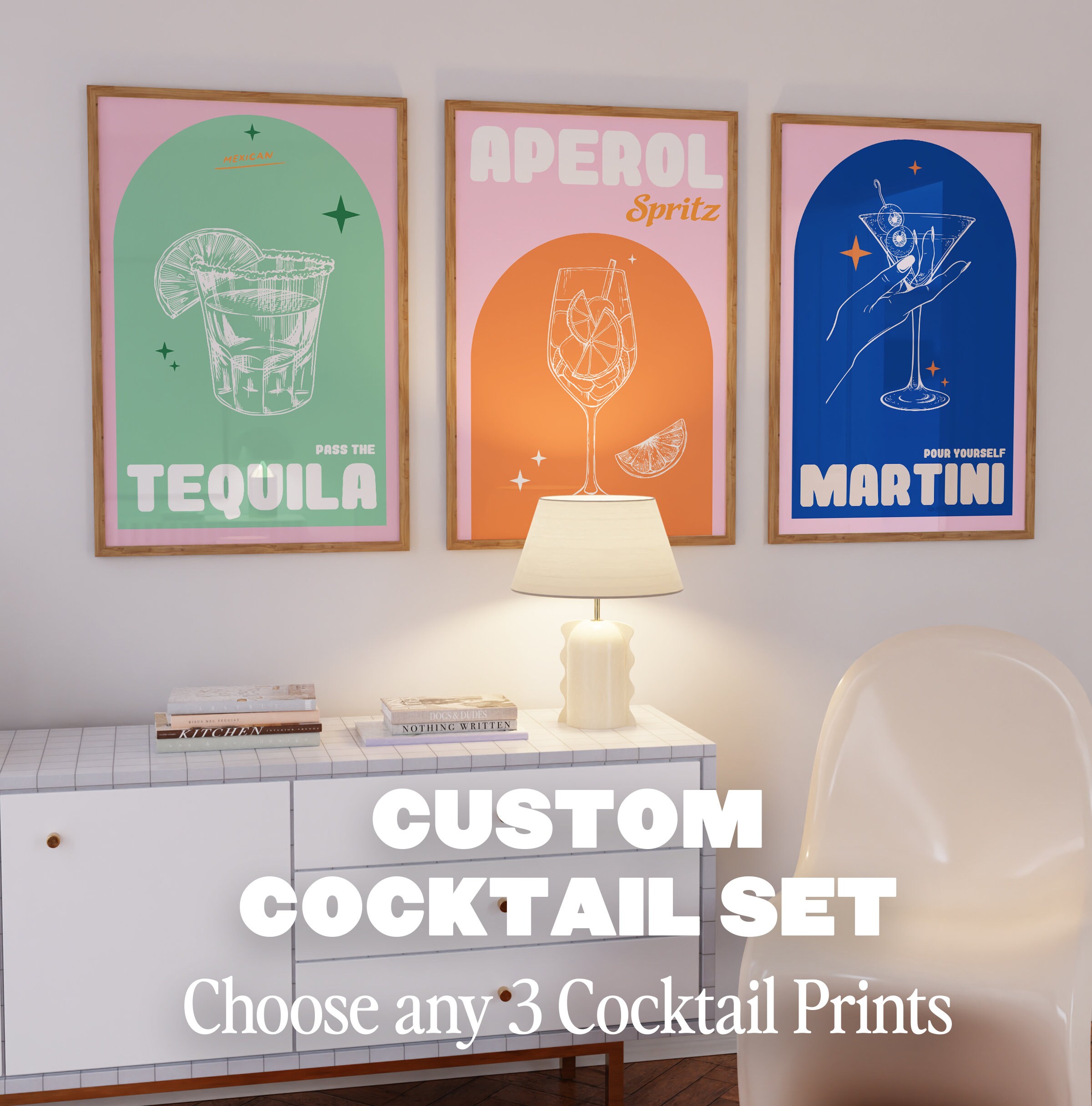 SET OF 3 Custom Cocktail Drink Print Set Wall Decor Home | Etsy