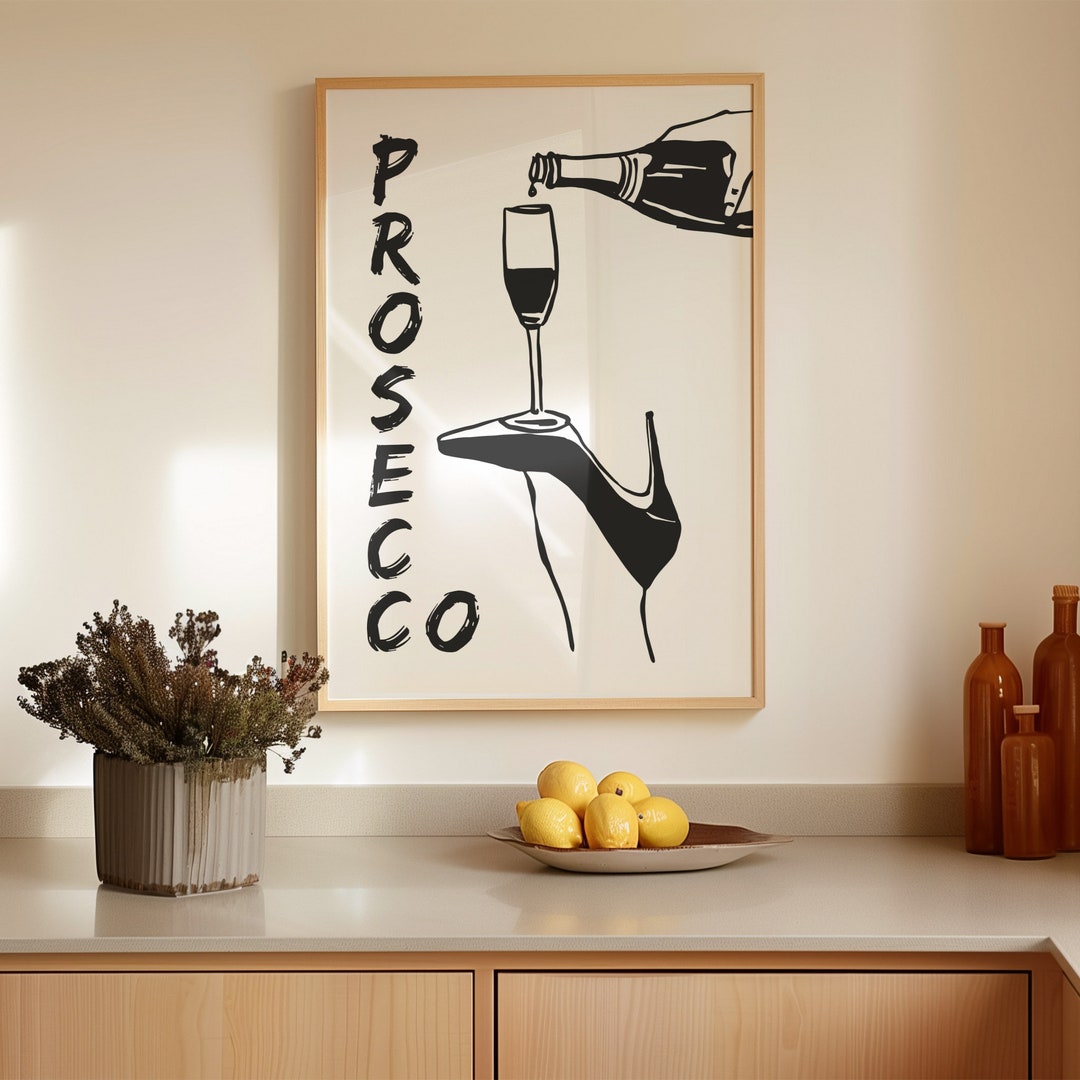 Prosecco Cocktail Illustrated Poster, Kitchen Poster Print, Kitchen ...