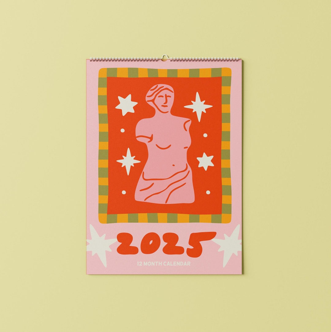 2025 Colourful Calendar, Greek Illustration Calendar, Wall Planner, 12 ...