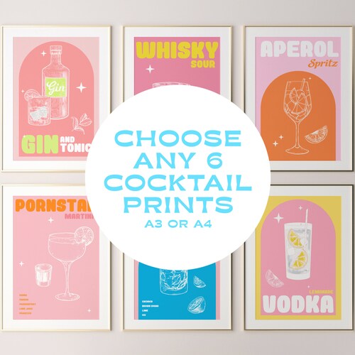 SET OF 6 Cocktail Prints Alcohol Bar Gallery Wall Print Set - Etsy