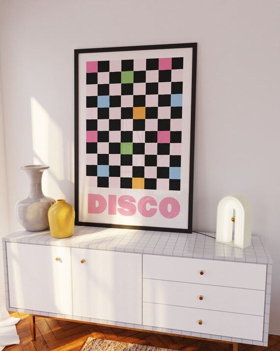 DISCO Poster Checkered Style Poster Print Wall Art Modern - Etsy