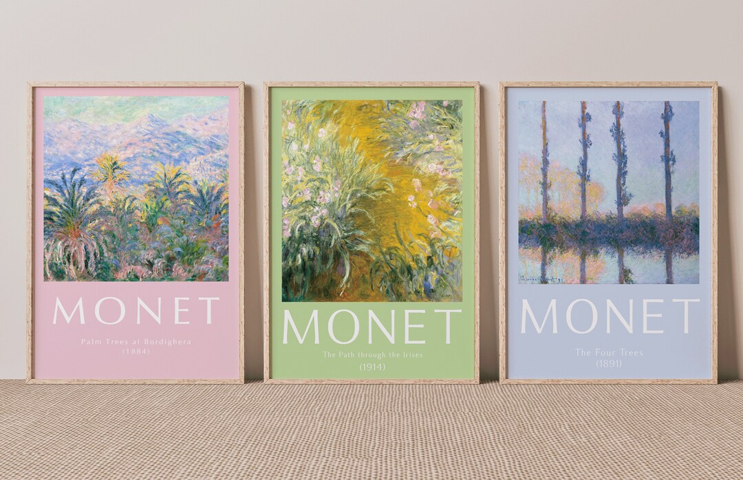 Monet 3 Exhibition Print Set, A3, A4, Set of 6, Colourful Art, Gallery ...