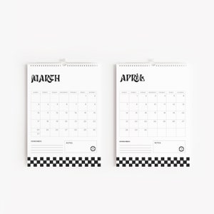 2024 Monochrome Checkerboard Calendar, 12 Month Hanging Calendar, Sun ...