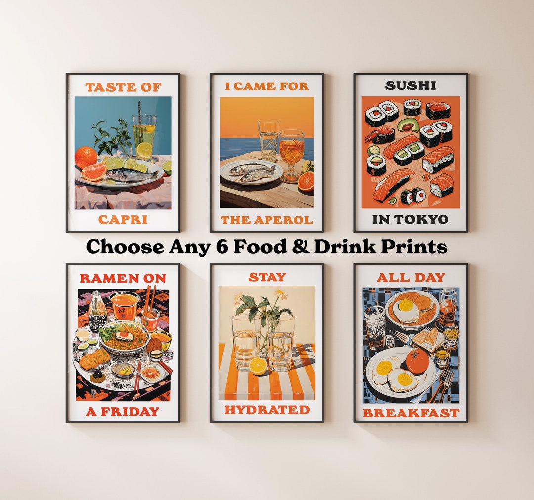 Choose Any 3 or 6 Food & Drink Prints, Set of 6 Gallery Wall Set ...
