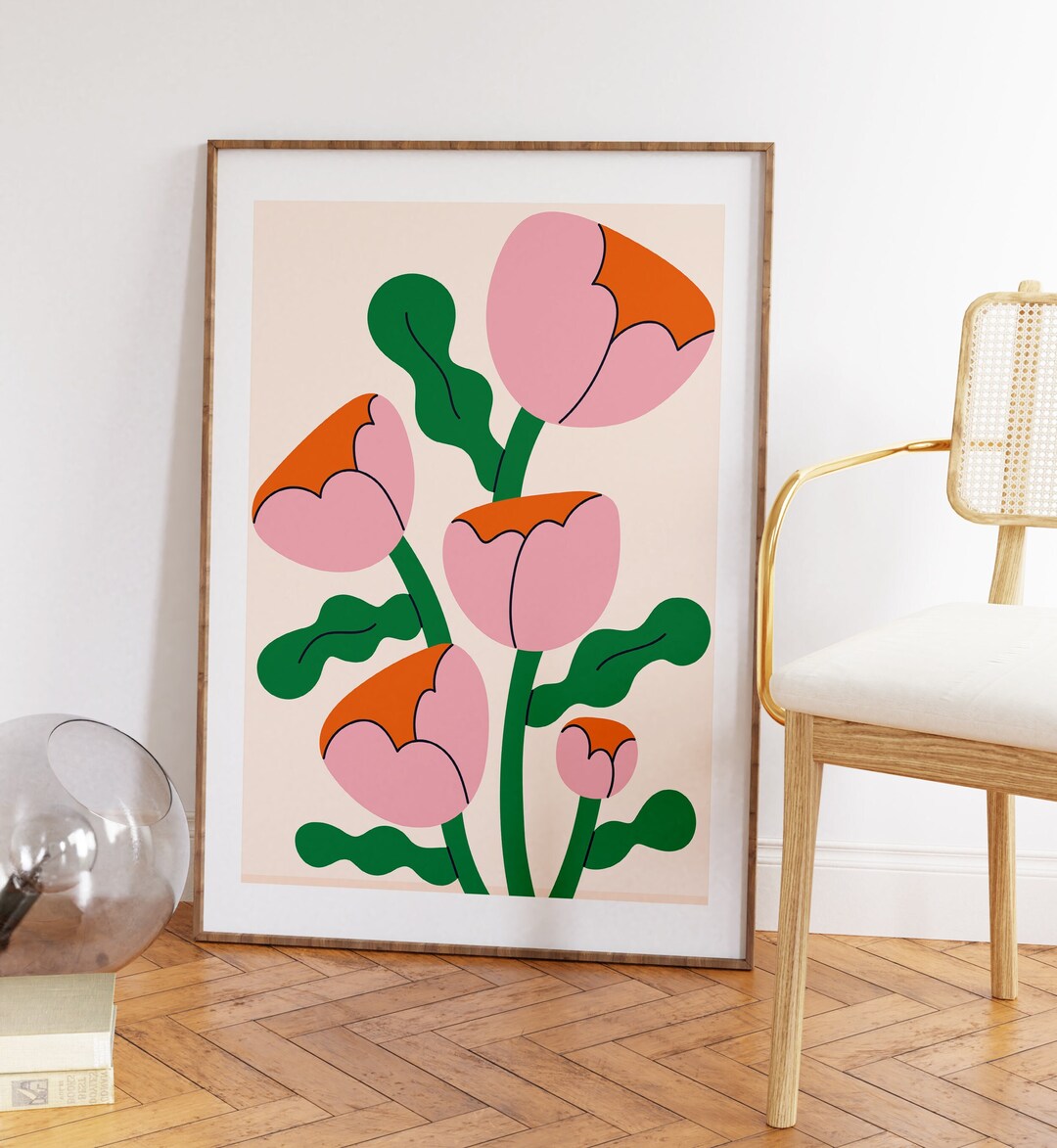 Pastel Pink Floral Spring Poster, Botanical Print, Flower Wall Art ...