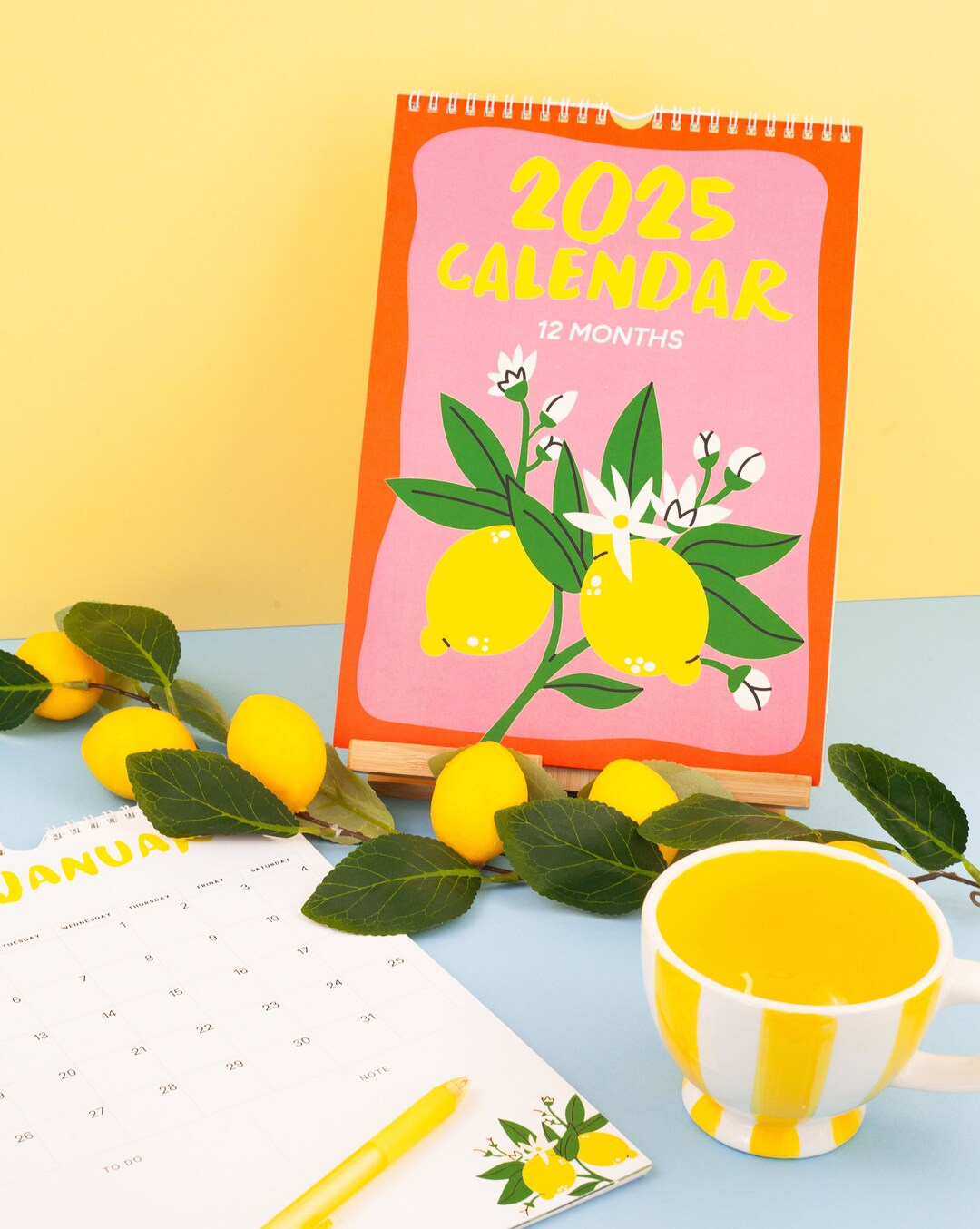 2025 Lemon Wall Calendar, Cute A3 Academic Wall Planner, 12 Month ...