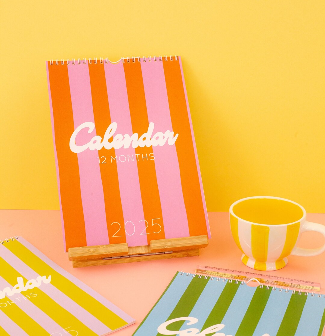 2025 Pink Striped Calendar, Wall Planner, 12 Month Hanging Calendar ...