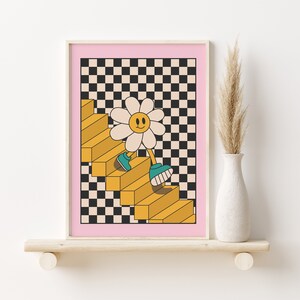 Pink Checkered Illustrative Poster Print Cool Wall Art - Etsy