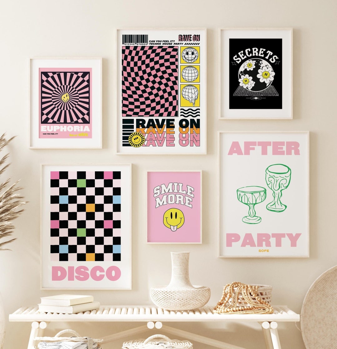 Secret After Party Gallery Wall Set of 6, Colourful Art, Trendy Prints ...