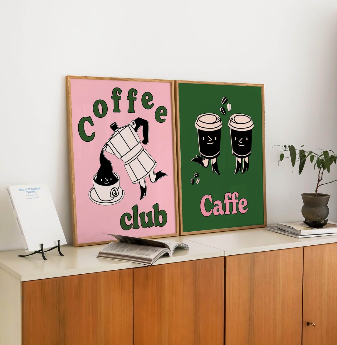 Set of 2 Coffee Club Prints, Coffee Themed Print Set, Gallery Wall ...