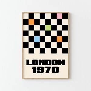 London 1970 Black & Cream Checkered City Poster Print, Cool Wall Art ...