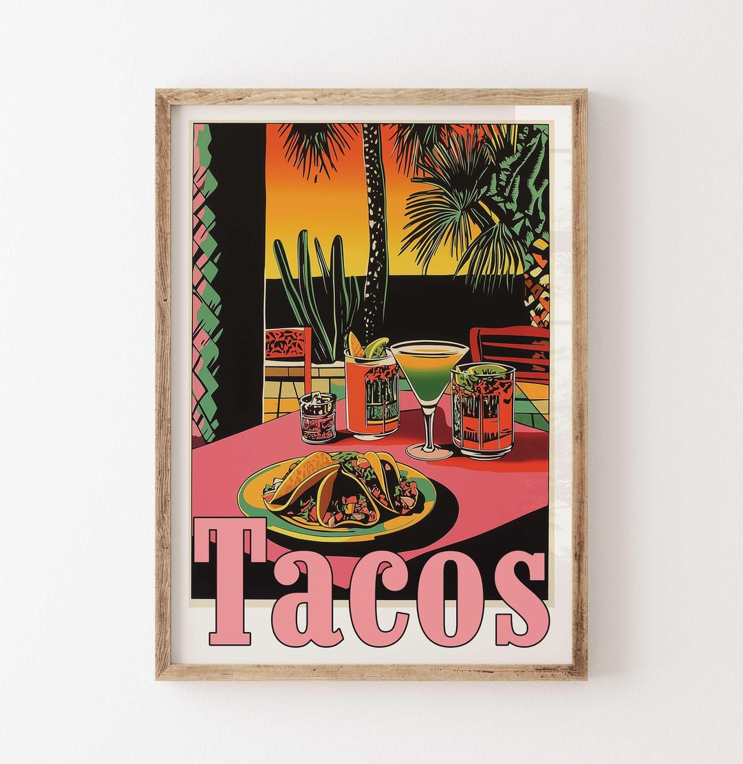Tacos Food & Drink Poster, Mexican Poster Print, Wall Art, Orange Art ...