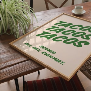 Tacos Food & Drink Poster, Mexican Poster Print, Wall Art, Green Art ...