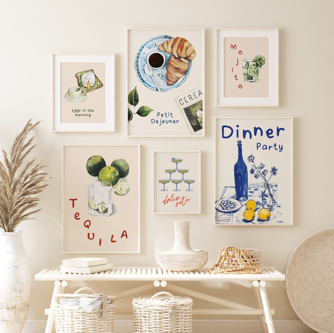 Food & Drink Gallery Wall Set of 6, Kitchen Art, Trendy Prints ...