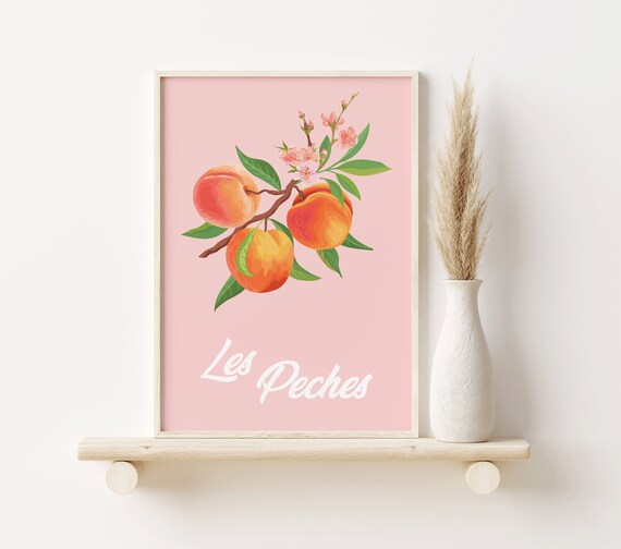 Les Peche Print Fruit Art A2 A3 A4 Colourful Art Pink - Etsy
