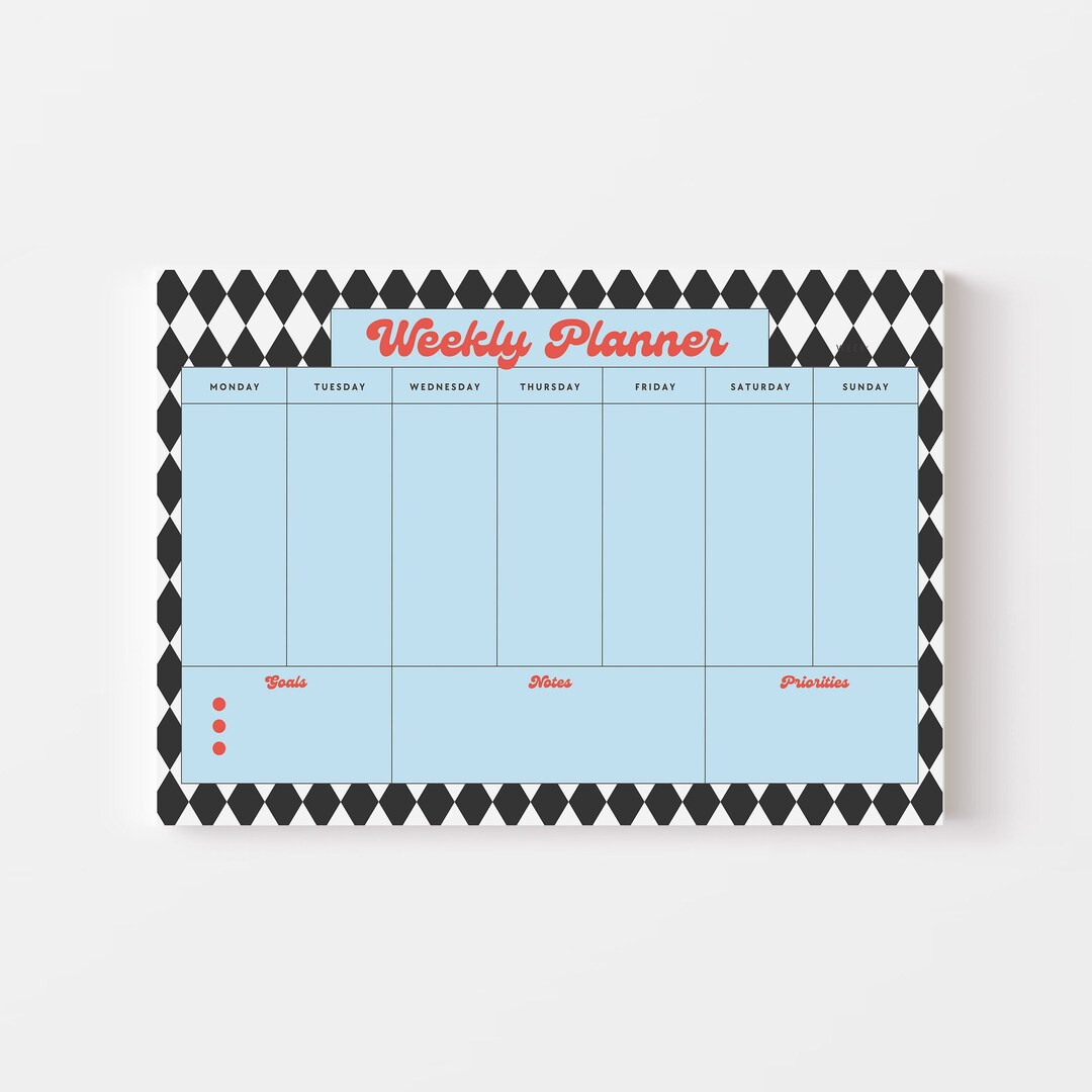 A4 Monochrome Checker Weekly Planner, Landscape Notepad, Motivation ...