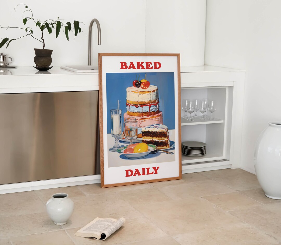 Baked Daily Cake Print, A3 Poster, Food & Drink Print, Kitchen Wall Art ...