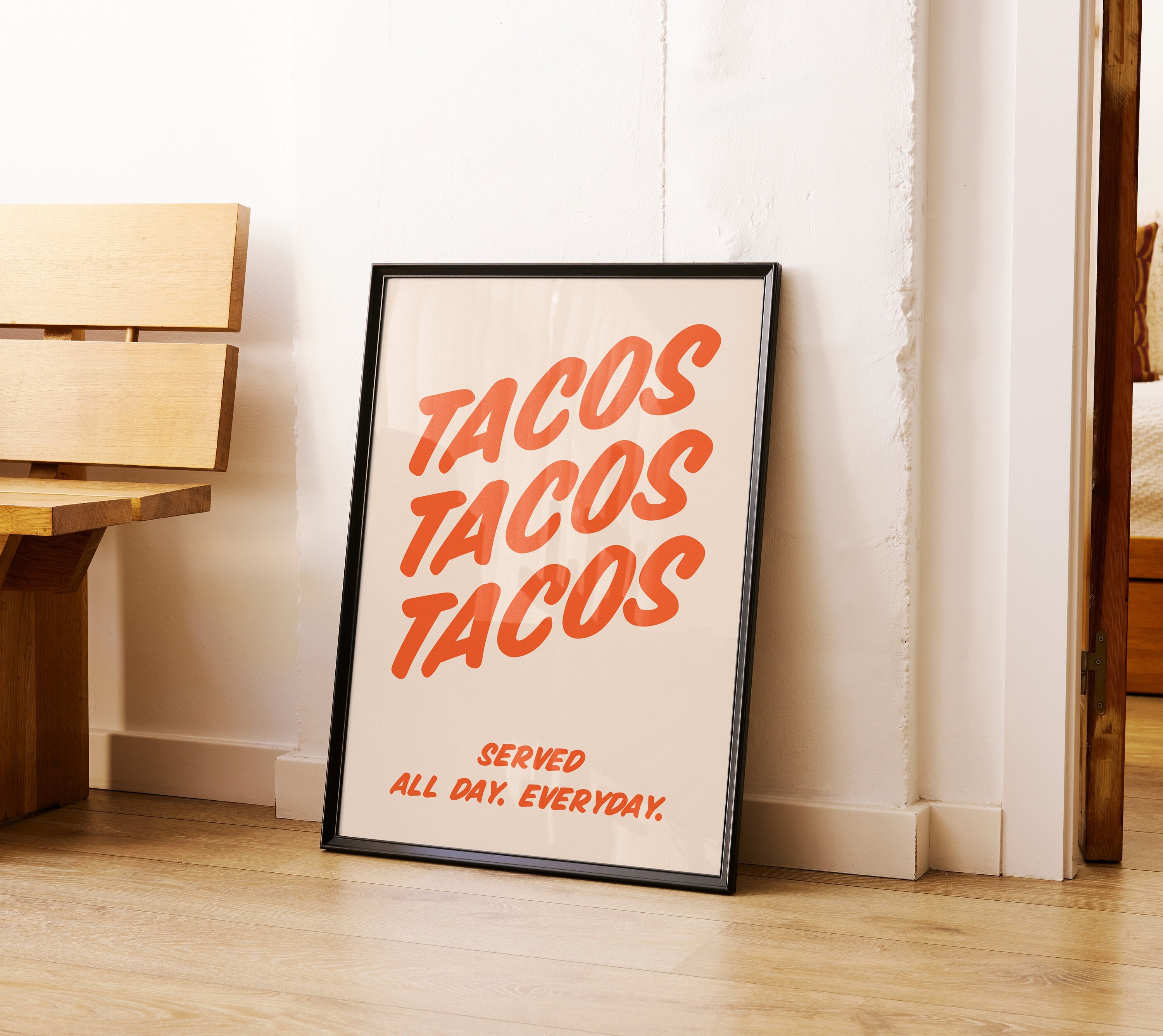 Tacos Food & Drink Poster, Mexican Poster Print, Wall Art, Orange Art ...