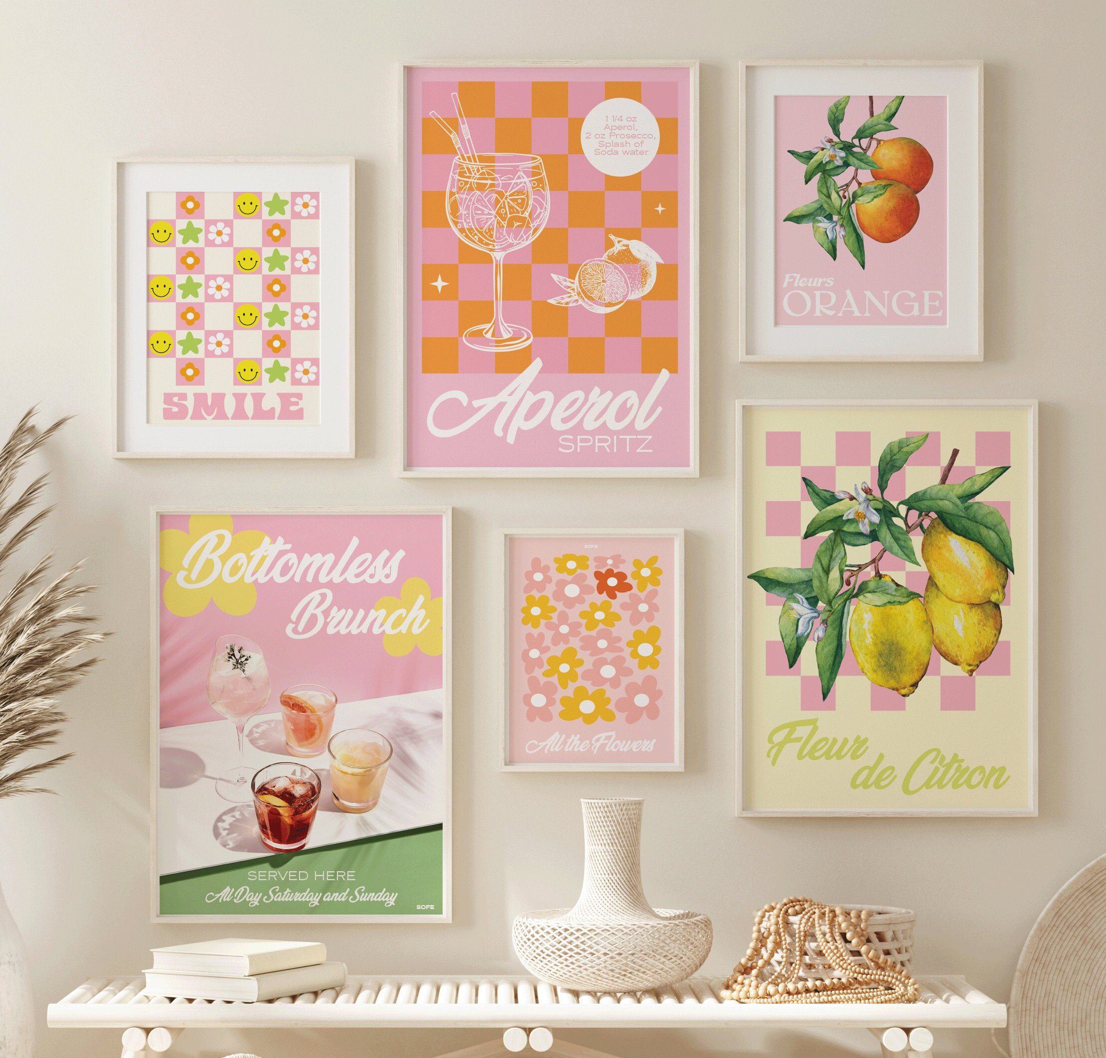 Pink & Orange Gallery Wall Set of 6 Colourful Art Trendy - Etsy