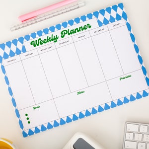 A4 Blue Checker Weekly Planner, Landscape Notepad, Motivation ...