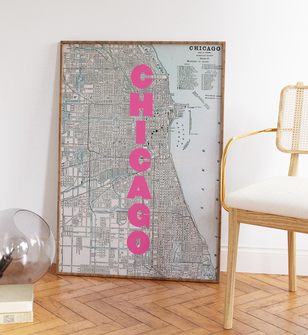 Chicago State Vintage Map Print, Wall Art, A3, A4, Colourful Art, City ...
