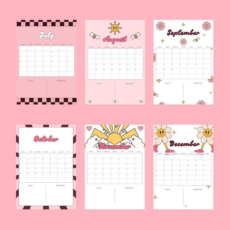 2026 Pink Daisy Graphic Calendar, Wall 12 Month Hanging Planner, 2026 ...