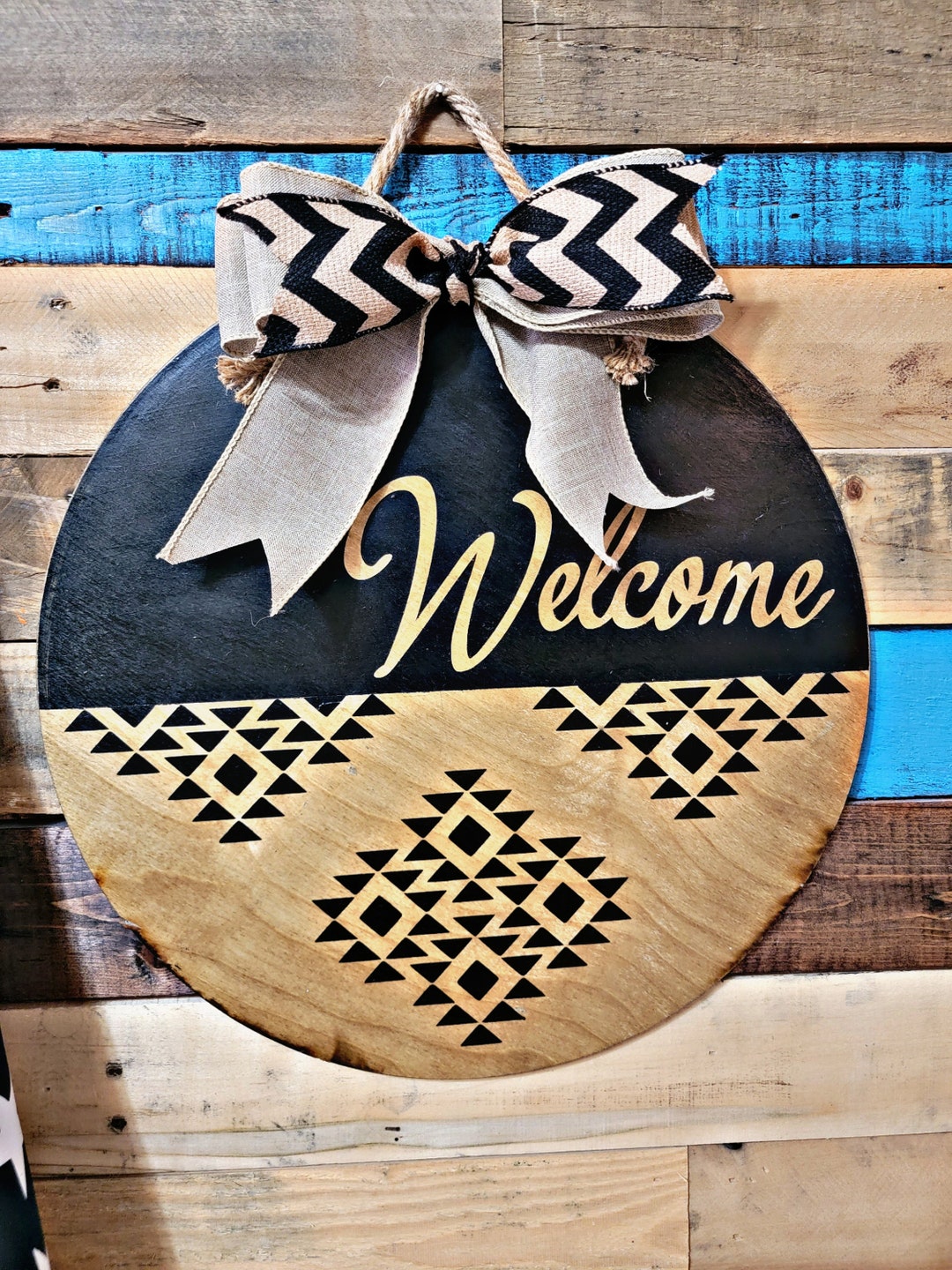 Aztec Welcome Door Hanger Door Sign Round Door Hanger 15in - Etsy