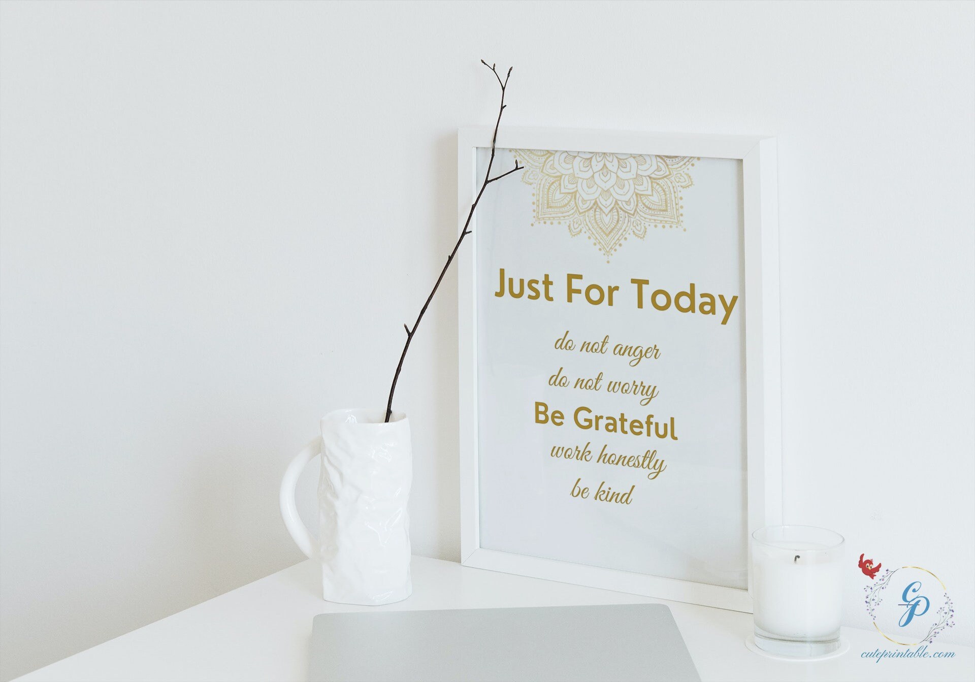 Reiki Principles Just for Today Printable Mandala Motivational Wall Art ...