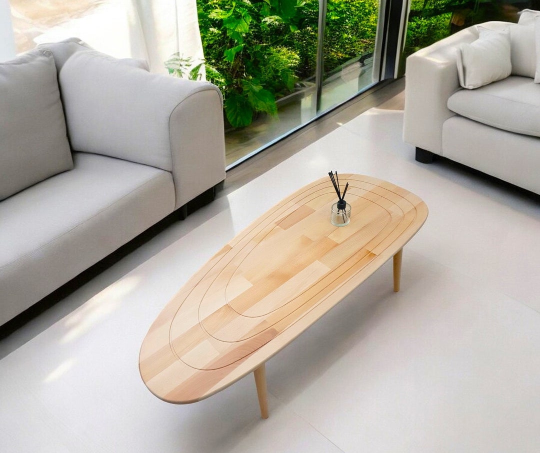 Wooden Oval Coffee Table, Mid Century Modern Coffee Table, Living Room ...