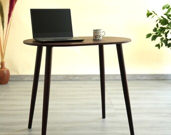 Wooden Rectangle Computer Desk Table, Rustic Laptop Furniture, Narrow ...