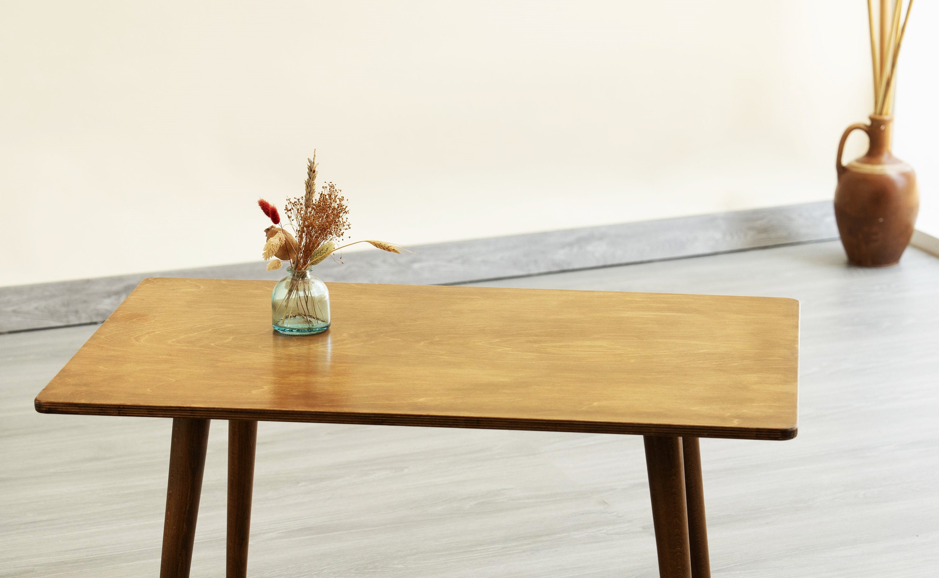 Wooden Rectangle Computer Desk Table, Rustic Laptop Furniture, Narrow ...