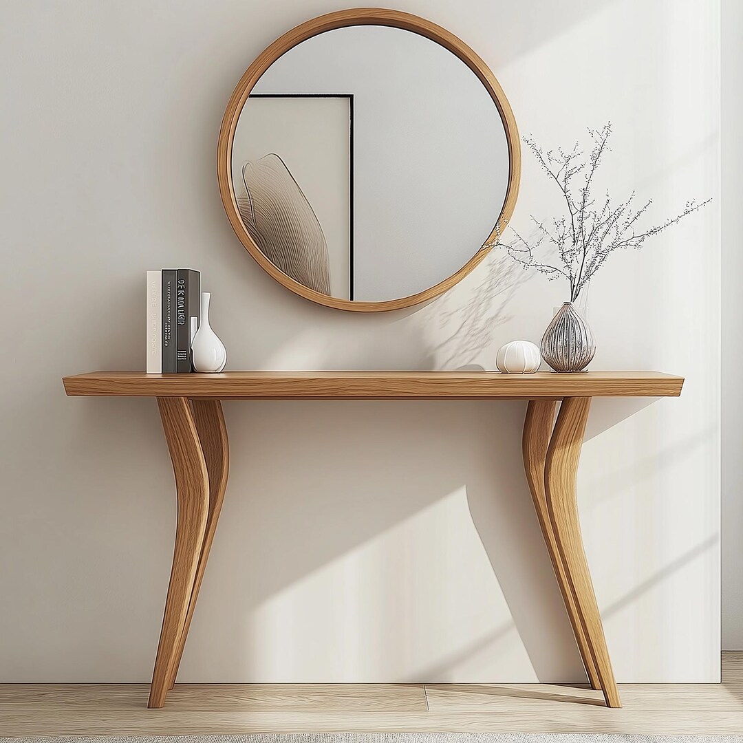 Natural Oak Wood Minimalist Console Table, Console Narrow Table - Etsy