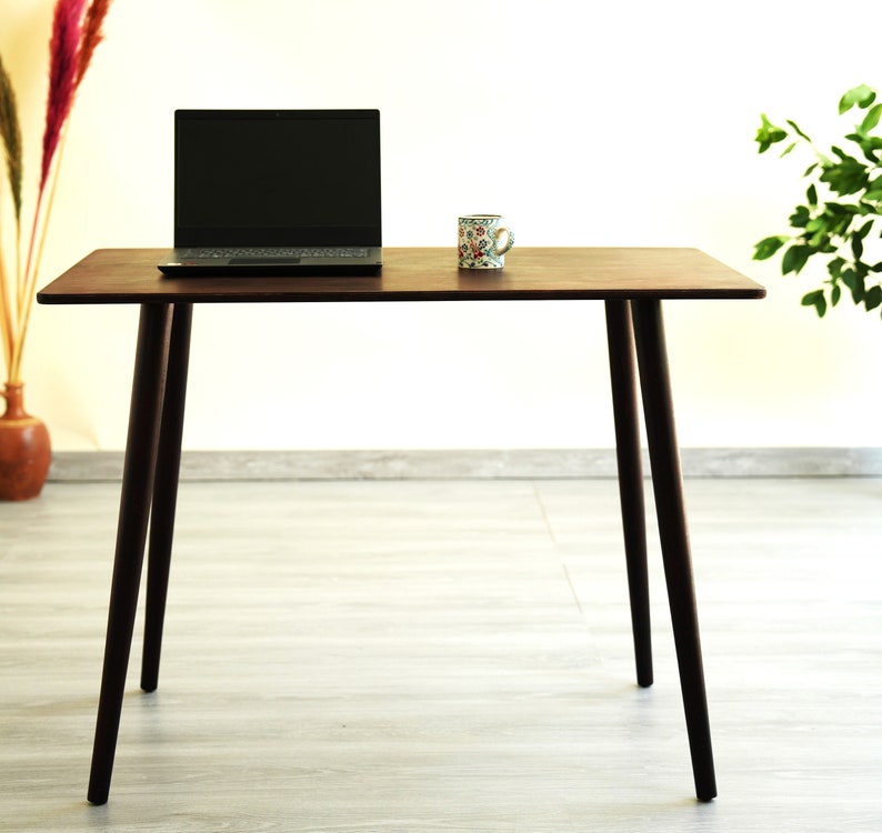 Wooden Rectangle Computer Desk Table, Rustic Laptop Furniture, Narrow ...