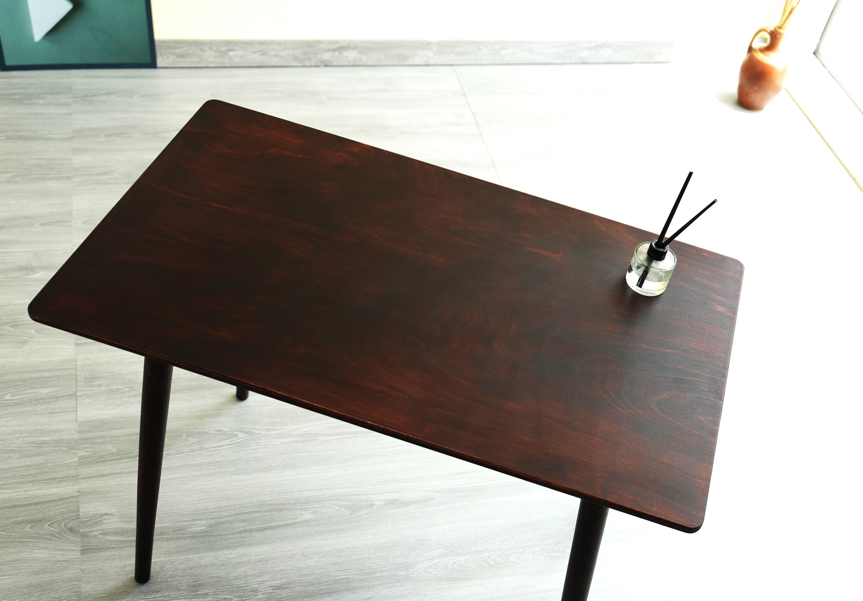 Wooden Rectangle Computer Desk Table, Rustic Laptop Furniture, Narrow ...