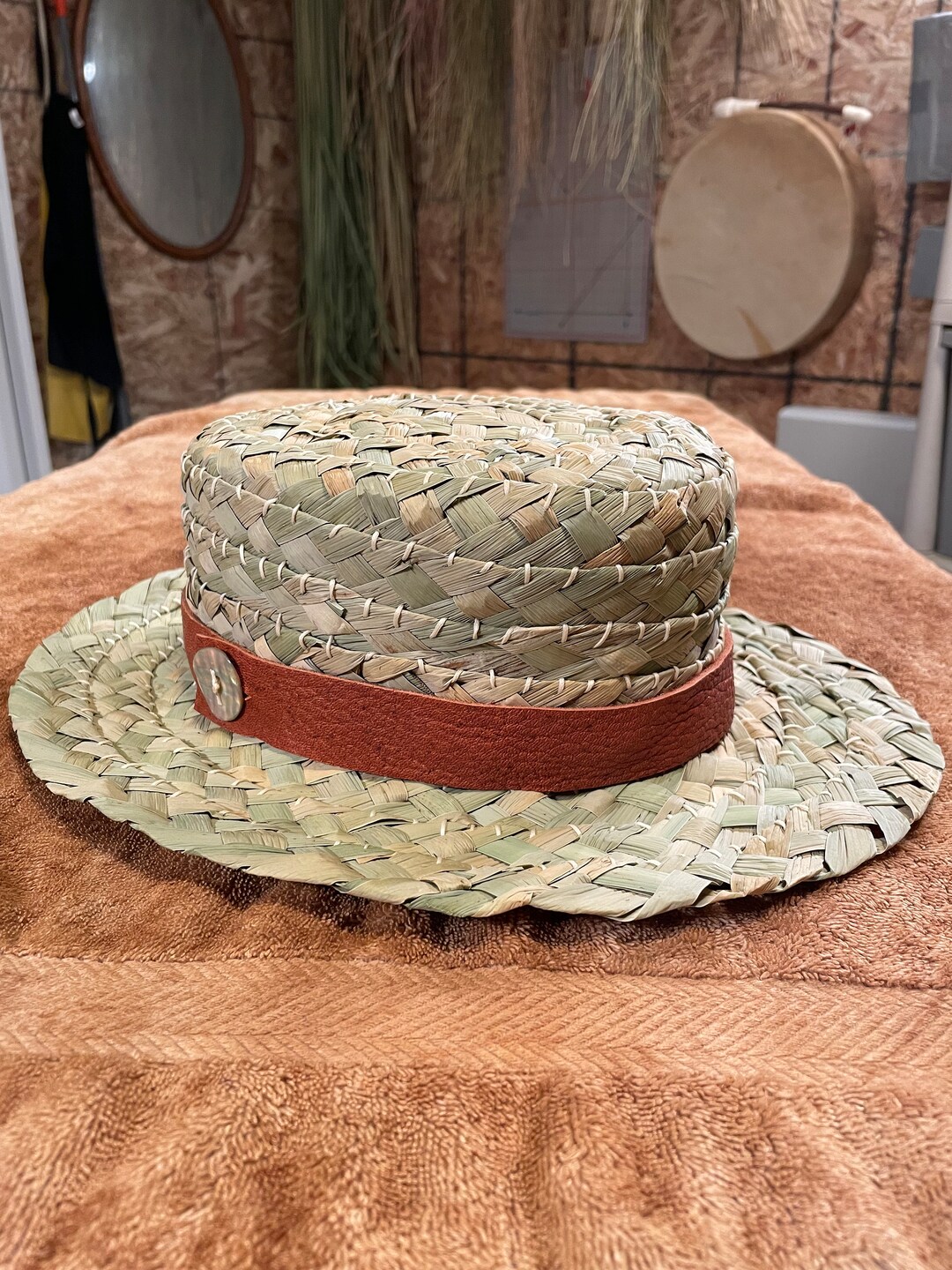 Wide Brim, Flat Top, Braided Cattail Hat - Etsy