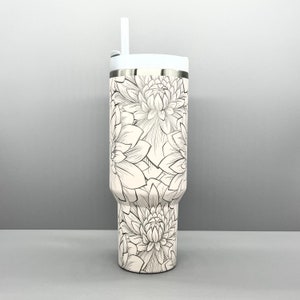 Dahlia Engraved Stanley 40oz Tumbler, Flower Design Drinkware - Etsy