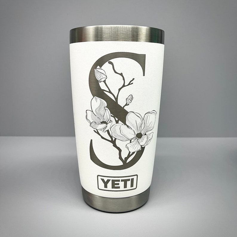 Laser Engraved 20oz Tumbler – Floral Monogram Tumbler – YETI or Premium ...