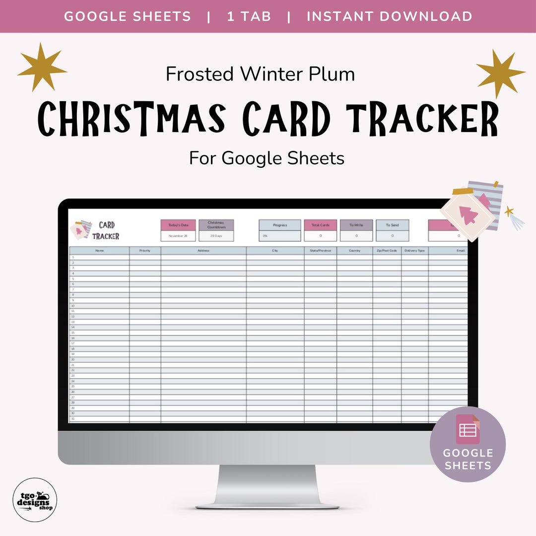 Christmas Card Tracker for Google Sheets | Frosted Winter Plum - Etsy