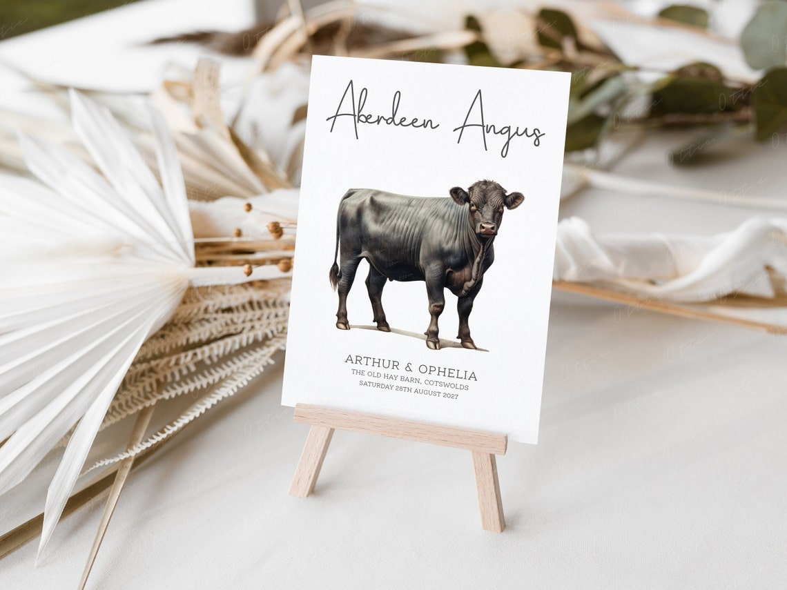 Cow Table Numbers | Cow Breed Wedding Table Names | Cattle Table Name ...